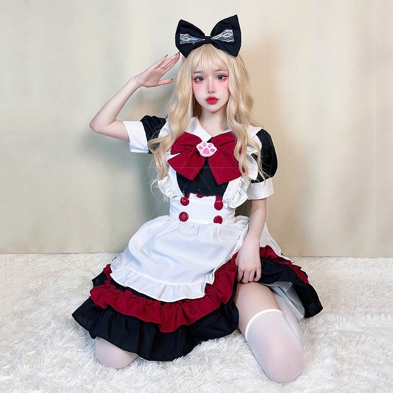 Halloween Maid Goth Dark Red Preppy Lolita Dress Demon Witch Cosplay ...