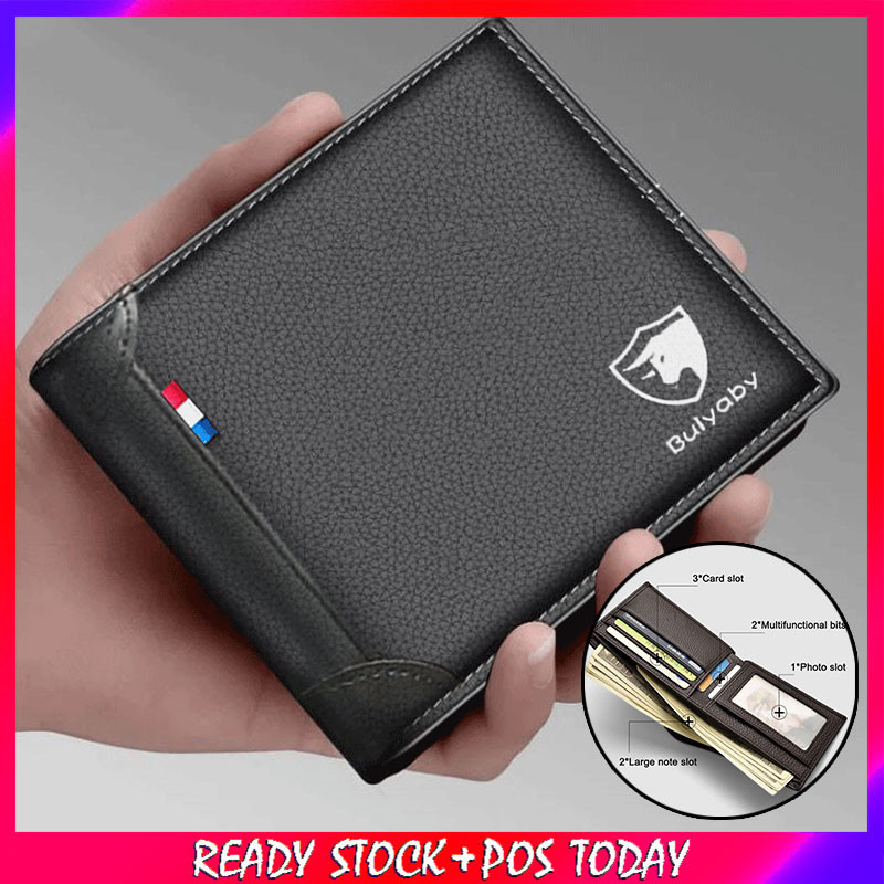 Bulyaby Double Fold Wallet Leather Texture Men's Wallet Short Wallet ...