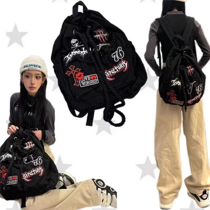 Original Y2K Schoolbag Asian Culture Large Capacity Letter Gothic ...