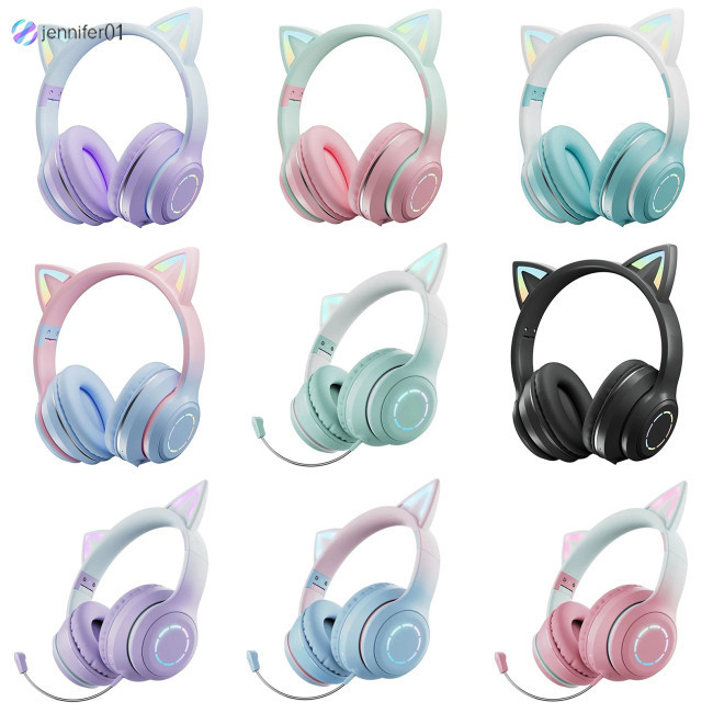 jen Gradient Cat Ears Noise Canceling Headset Stereo Sound Headphones ...