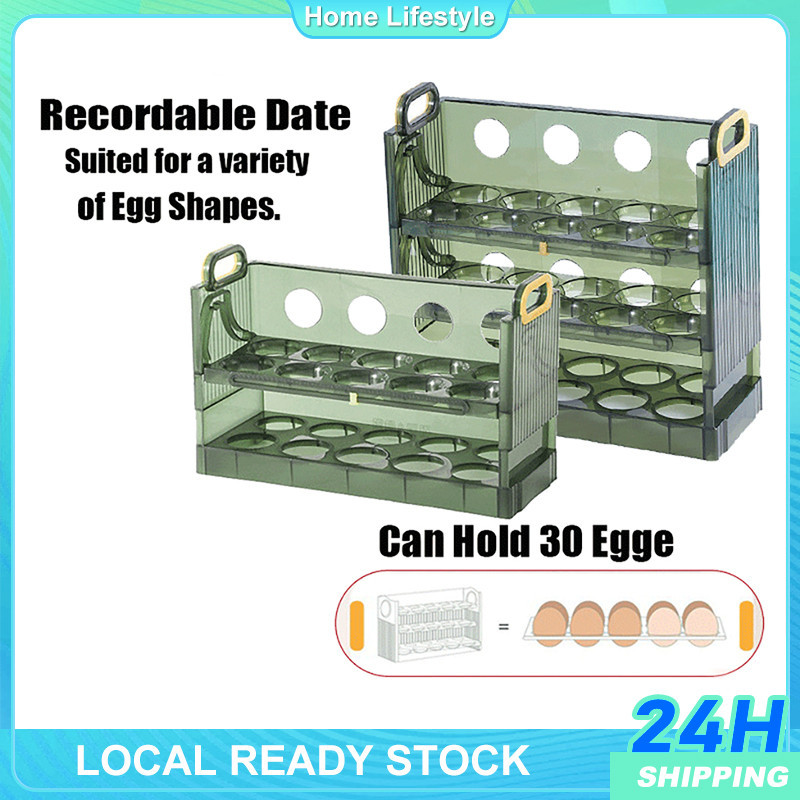 30 Grid Egg Tray Organizer For Refrigerator 3 Layer Egg Storage Box ...