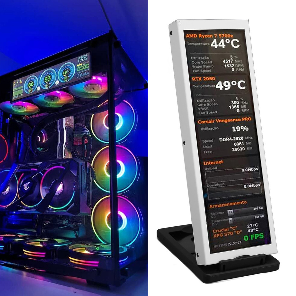 7.9in PC Temp Monitor Metal Case IPS CPU GPU SSD Data Temperature ...