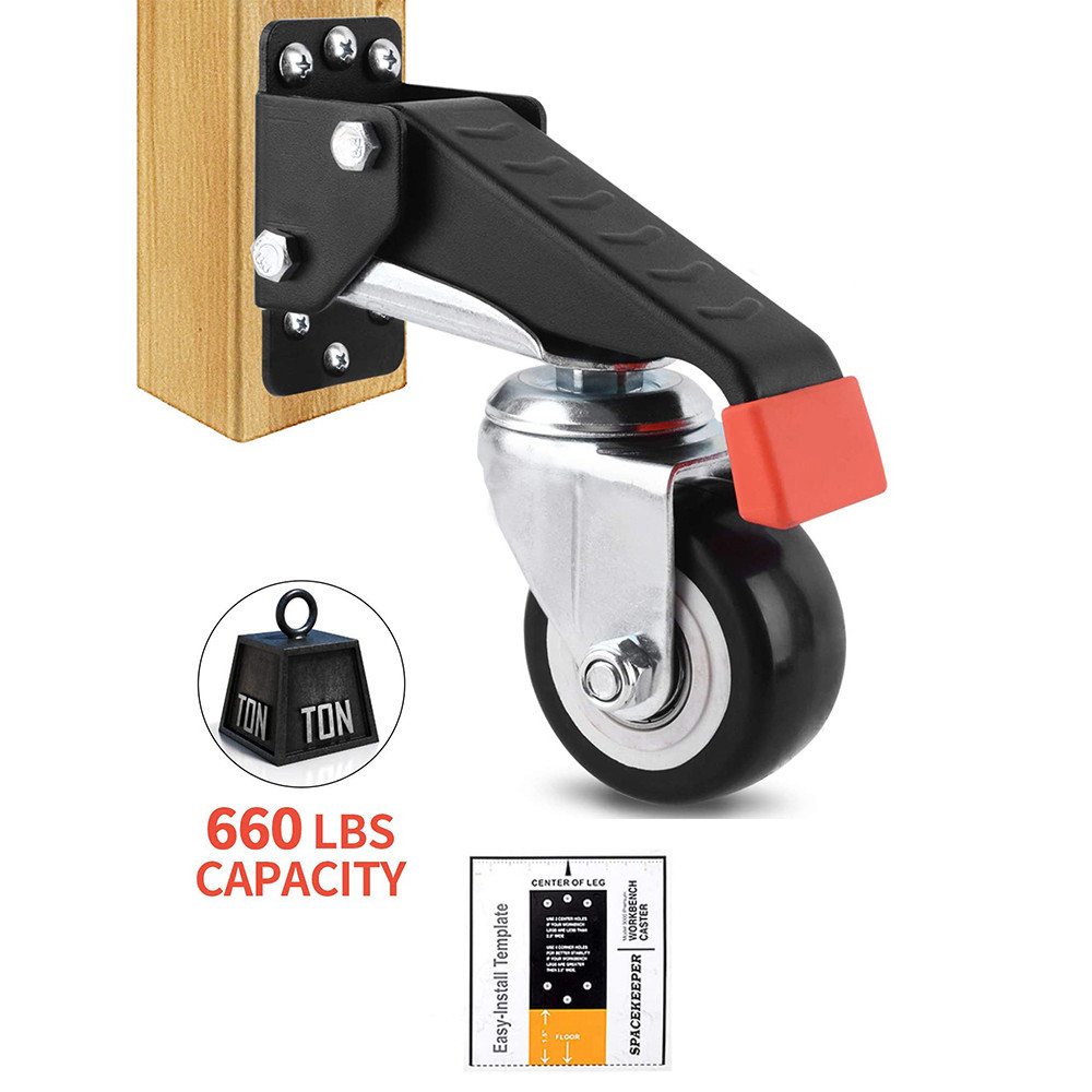 Retractable Caster Wheels Install Template Workbench Casters Kit 360 ...