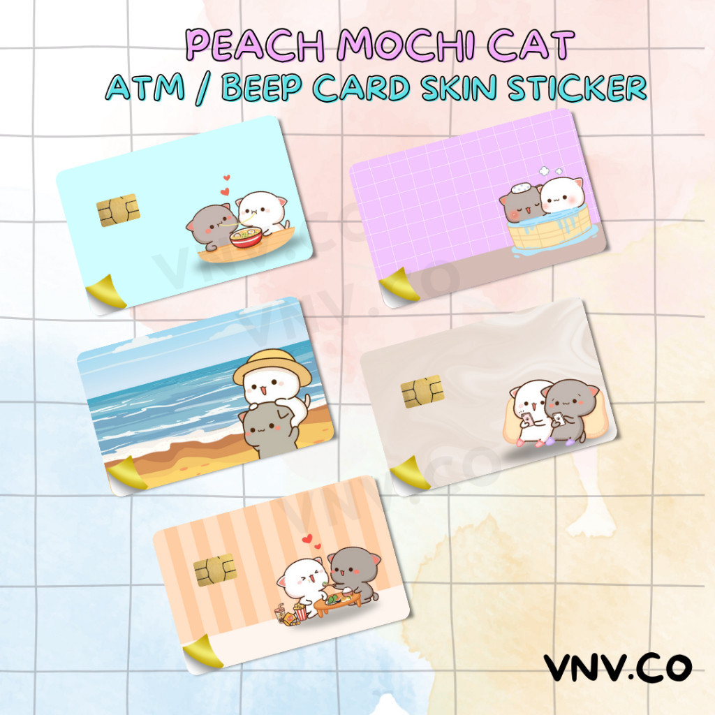 Peach Mochi Cat ATM or BEEP Card Skin Vinyl Sticker Waterproof Cute ...