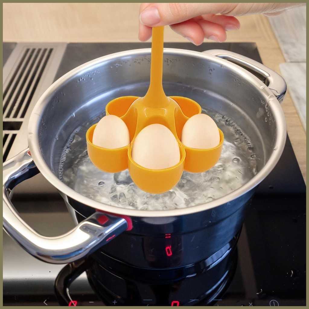 Egg Holder for Boiled Eggs 5-Grid Silicone Egg Steamer Rack with Long ...