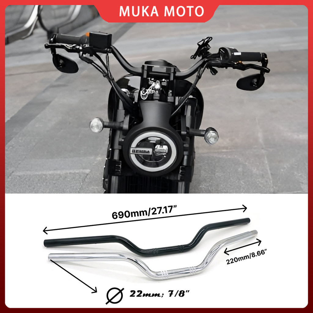 22MM Universal Motorcycle Refit Handlebar Retro Black Modified Handle ...