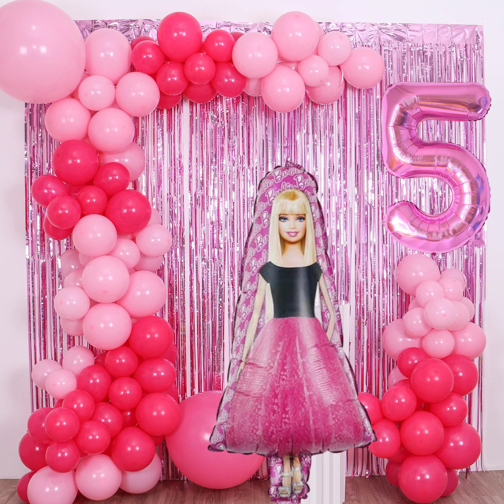Barbie Balloon Garland Arch Kit Pink And Rose Red Balloons For Baby ...