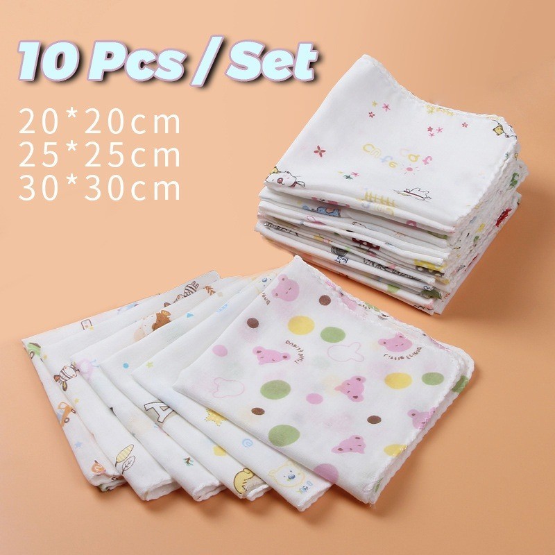 10 PCS Baby Feeding Pure Cotton Towel Printed Children Small ...
