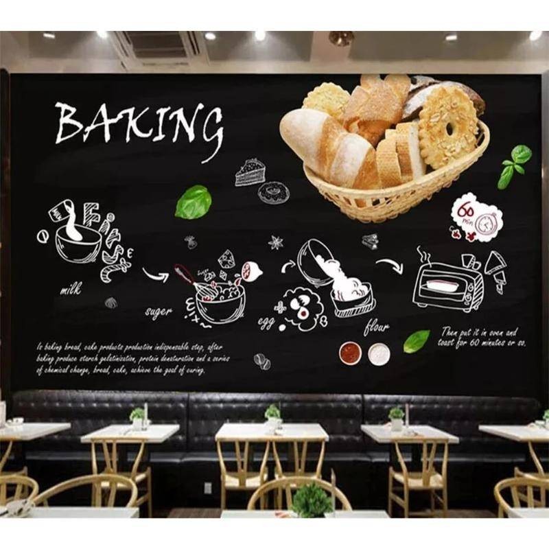 Custom Bread Cookie Blackboard 3D Photo Mural Wallpapers for Bakery ...