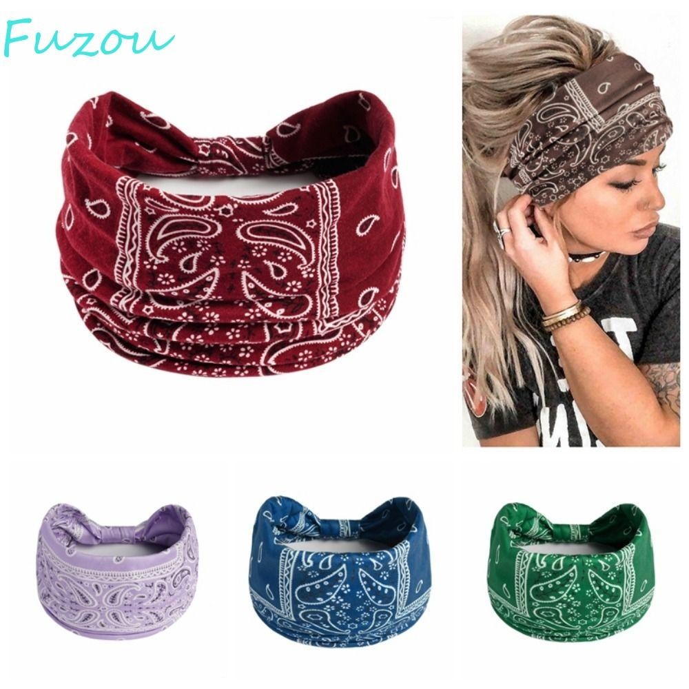 Fuzou Boho Knot Turbans Headwrap Cashew Print Wide Edge Yoga Headband