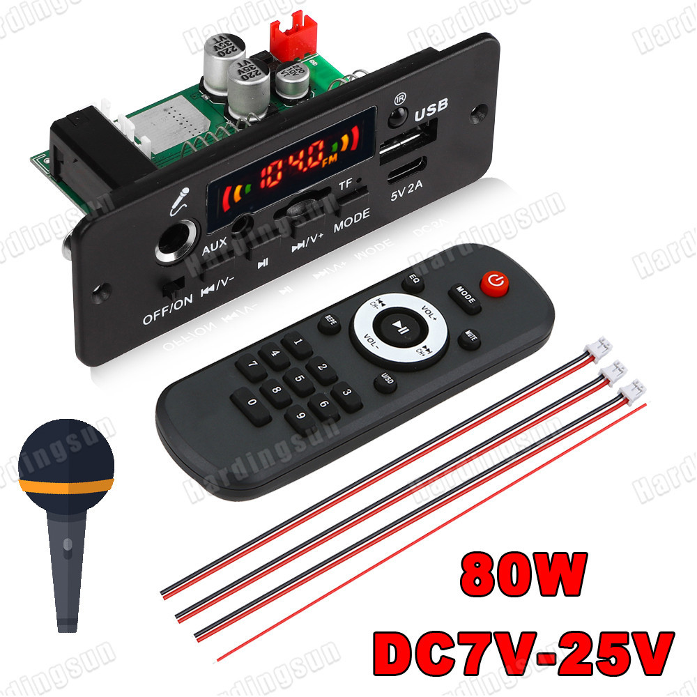 DC 12V MP3 Decoder Board 80W Amplifier 6.5mm Microphone Bluetooth 5.0 ...