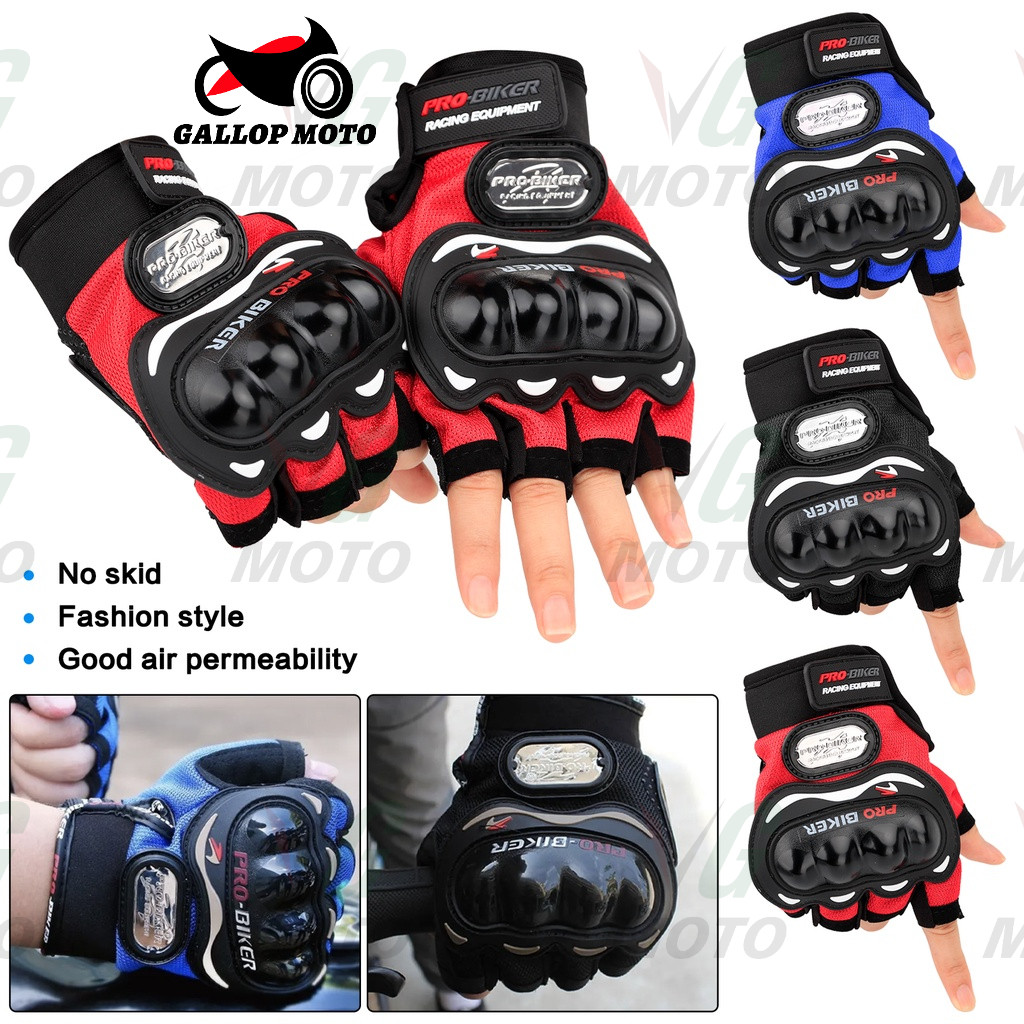 Pro Biker Half Finger Motorcycle Gloves (Black/Blue/Red)（M/L/XL ...