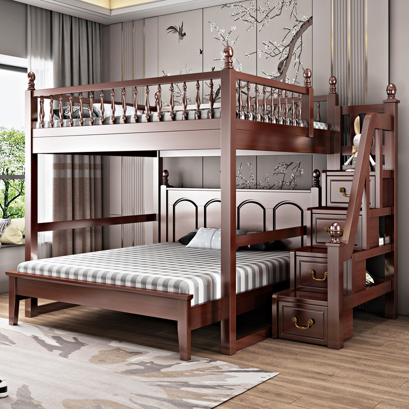 Solid Wood Staggered Bunk Bed Double Layer Bed Misaligned Bunk Bed Cross Elevated Bed for Adults ...