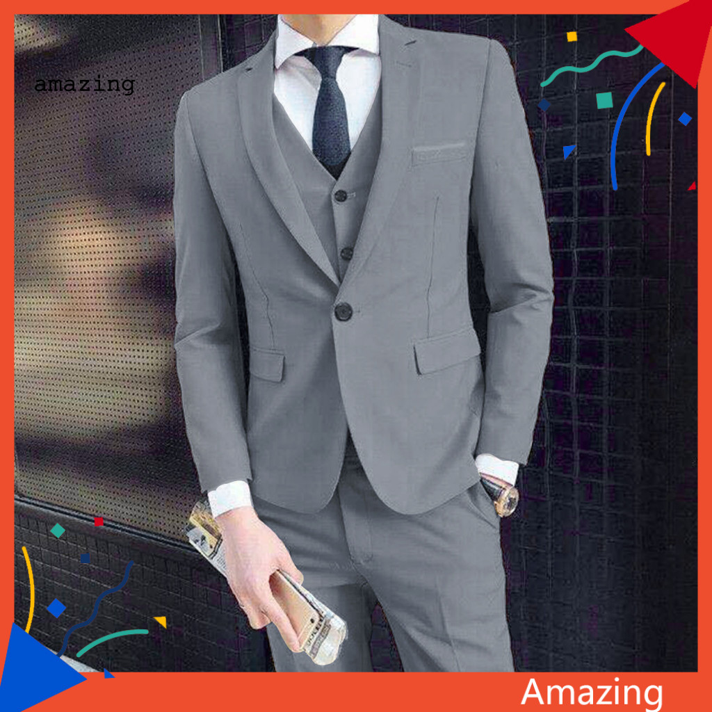 [AM] Men Business Meeting Attire Formal Coat Vest Pants Set Men's ...