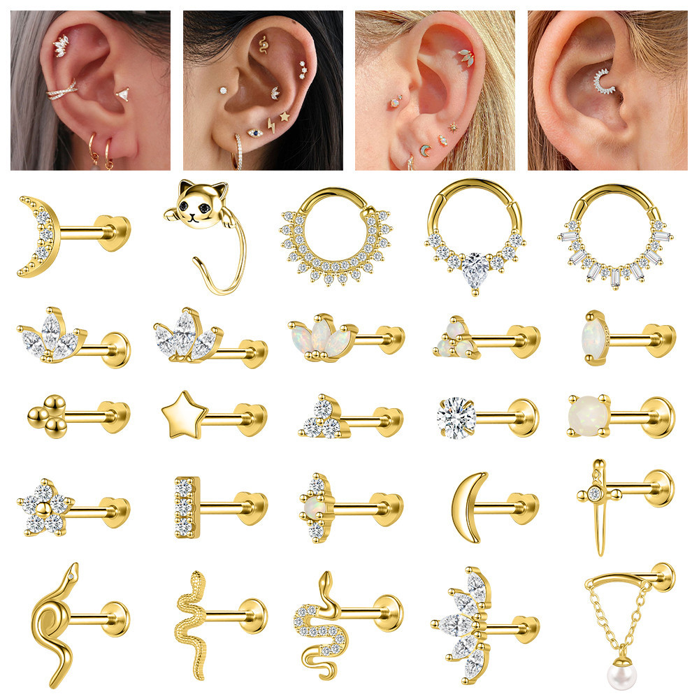 1 PC 925 Silver Daith Piercing Gold Color Ear Stud Opal Hoop Earring ...