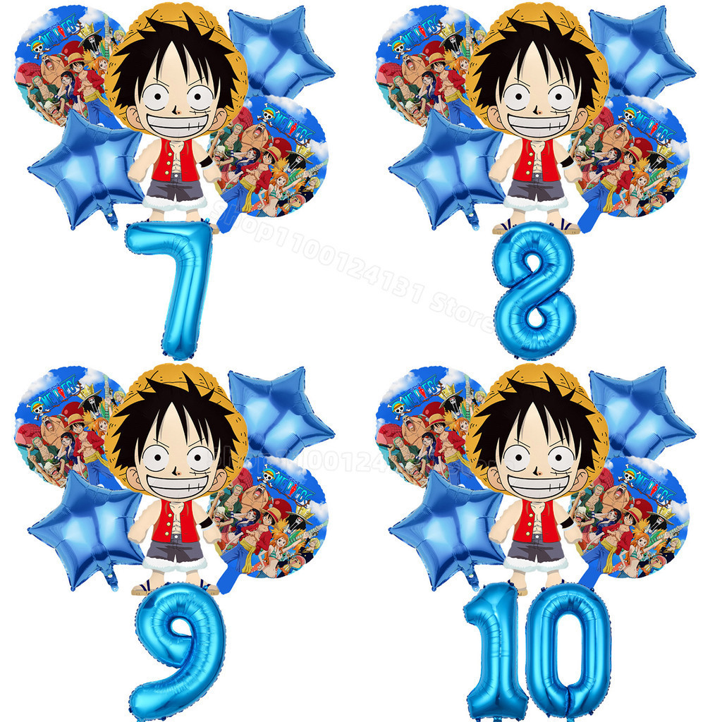 One Piece Birthday Decoration Luffy Foil Balloons Set Blue Number ...