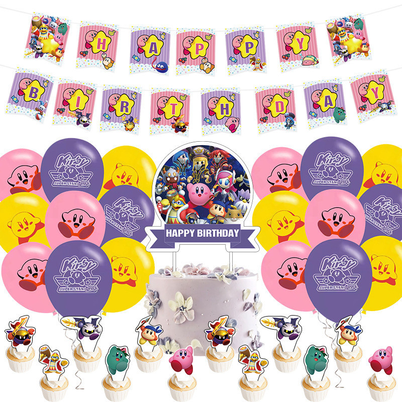 Pink Kirby Super Star Theme Girl Birthday Party Scene Layout Gift Cute ...