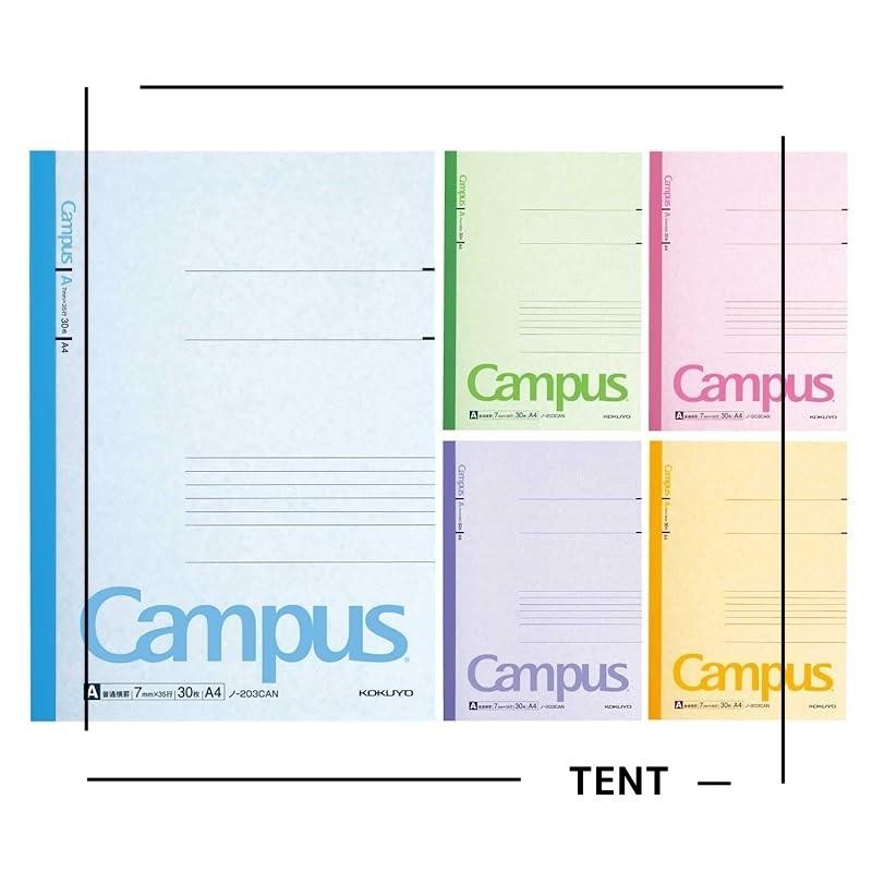 KOKUYO NOTEBOOK Campus notebook A4 color cover, 5 color pack, A ruled ...