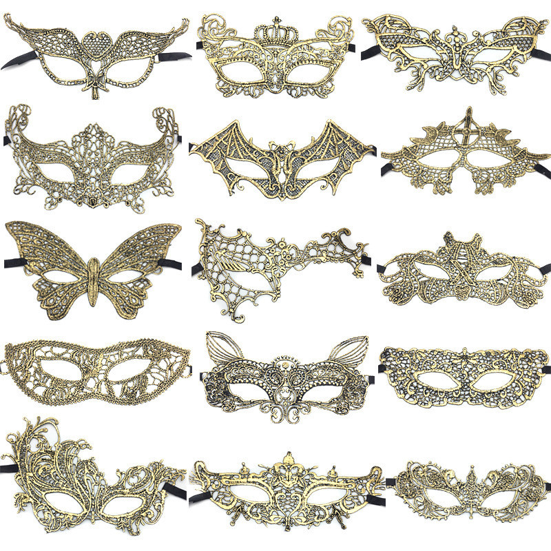 Gold Gilding Gold Lace Mask Party Masquerade Party Halloween Mask Half ...