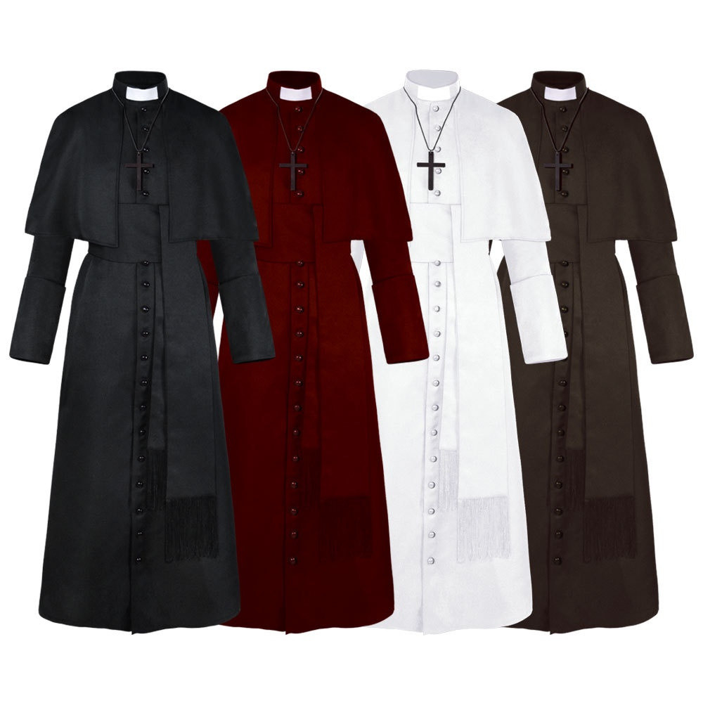 Solid Color Priest cos Costume Halloween Priest Medieval Retro cosplay ...