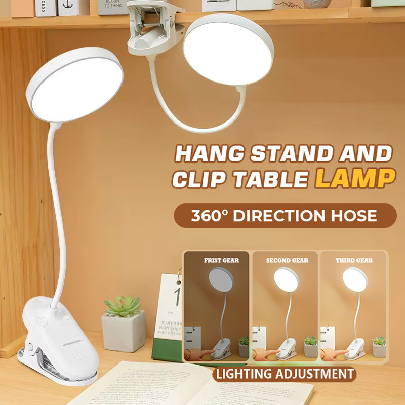 LED Rechargeable Table Lamp USB Lamp Shade for Bedroom Dim Clip Desk ...