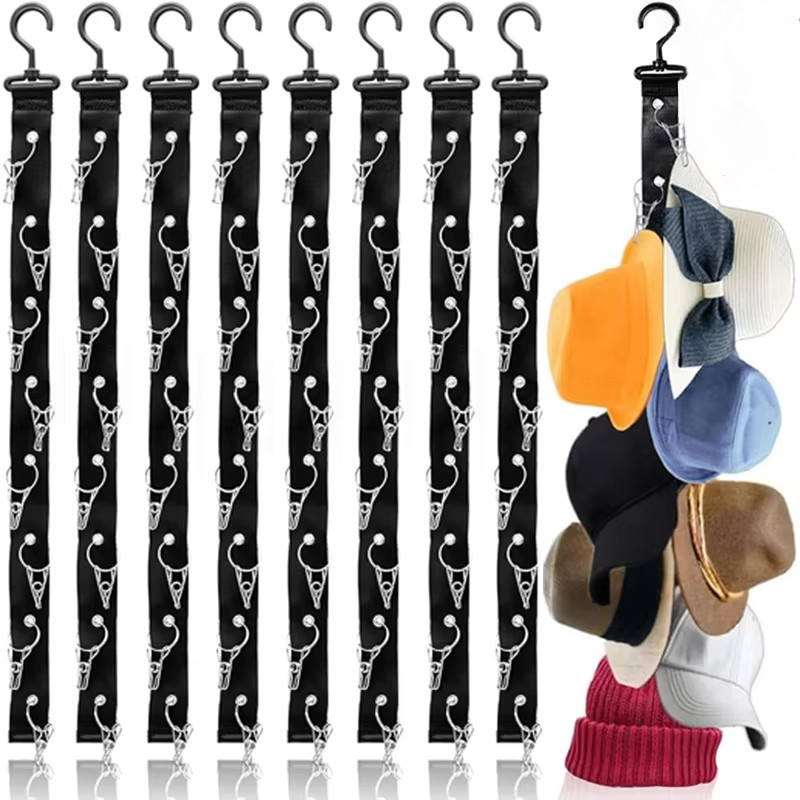 8 Clips Hanging Closet Organizer Cap Door Wall Mounted Rack Free Punch ...