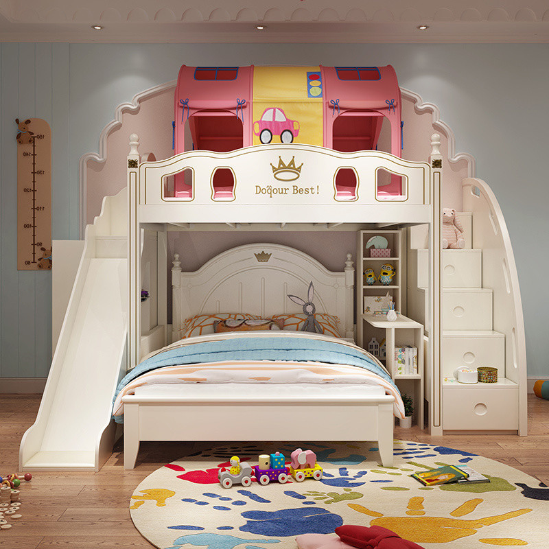 Children's Interlocking Bunk Bed Double Layer Bed Solid Wood High and ...