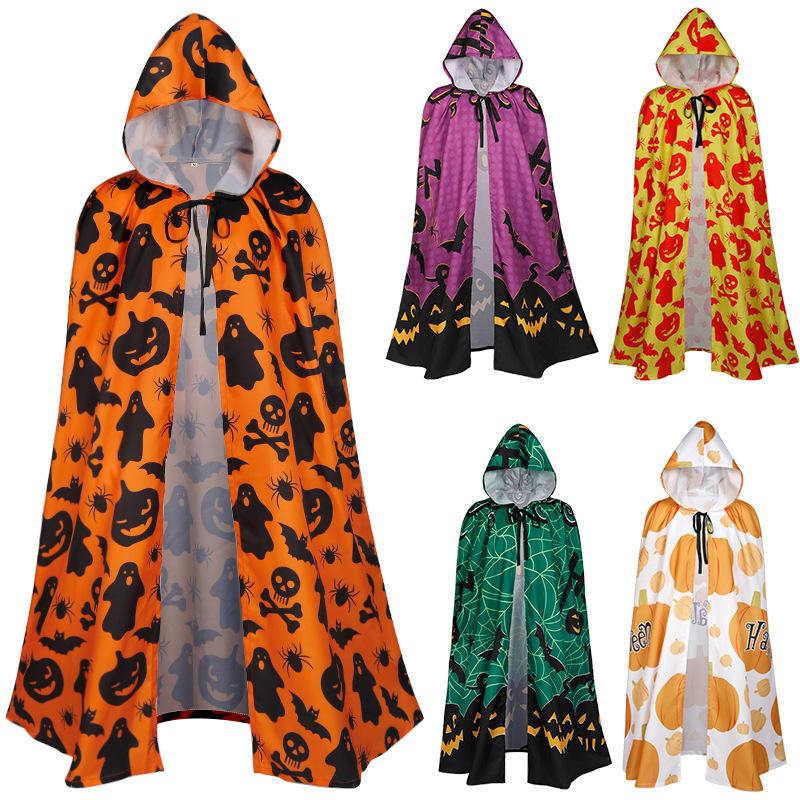 Halloween Cloak cosplay Masquerade Costume Cloak Print Pumpkin Smiley ...