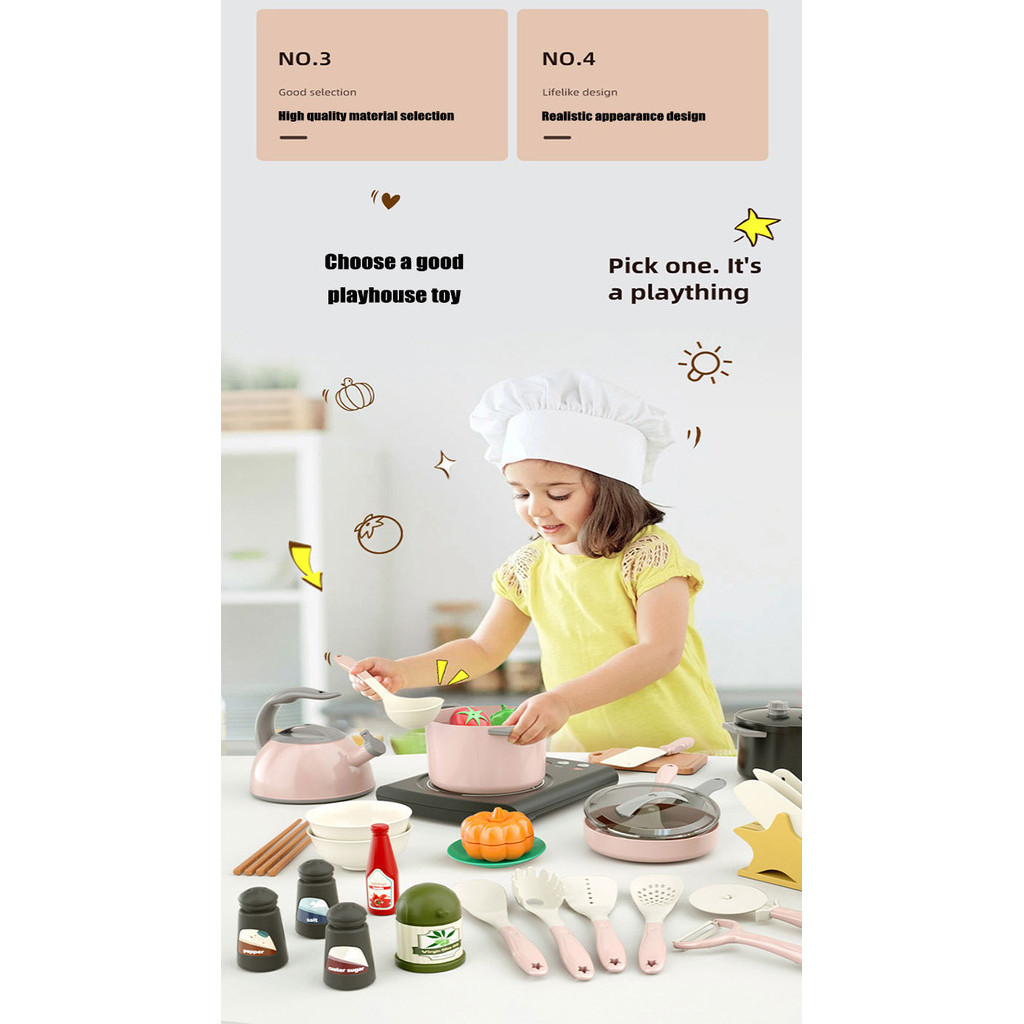 Real Kids Cooking Set 47 Piece Set Free Apron Kitchen Utensils Pretend ...