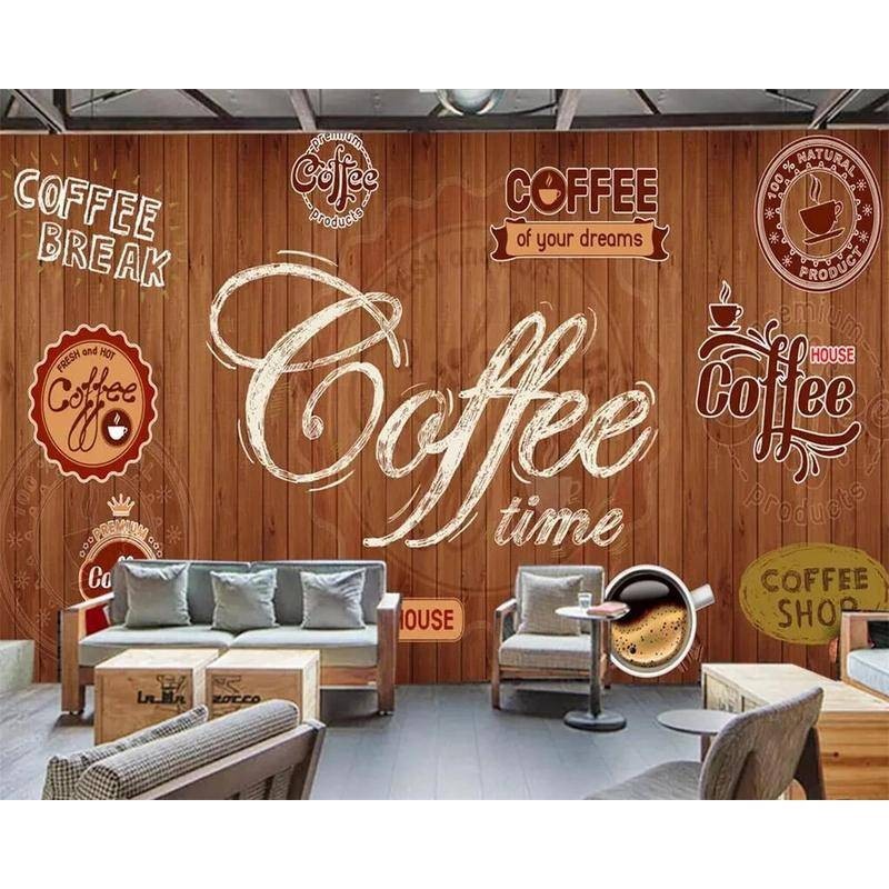 Custom Wallpaper Murals Wood Shading Retro Coffee Label Restaurant Cafe ...