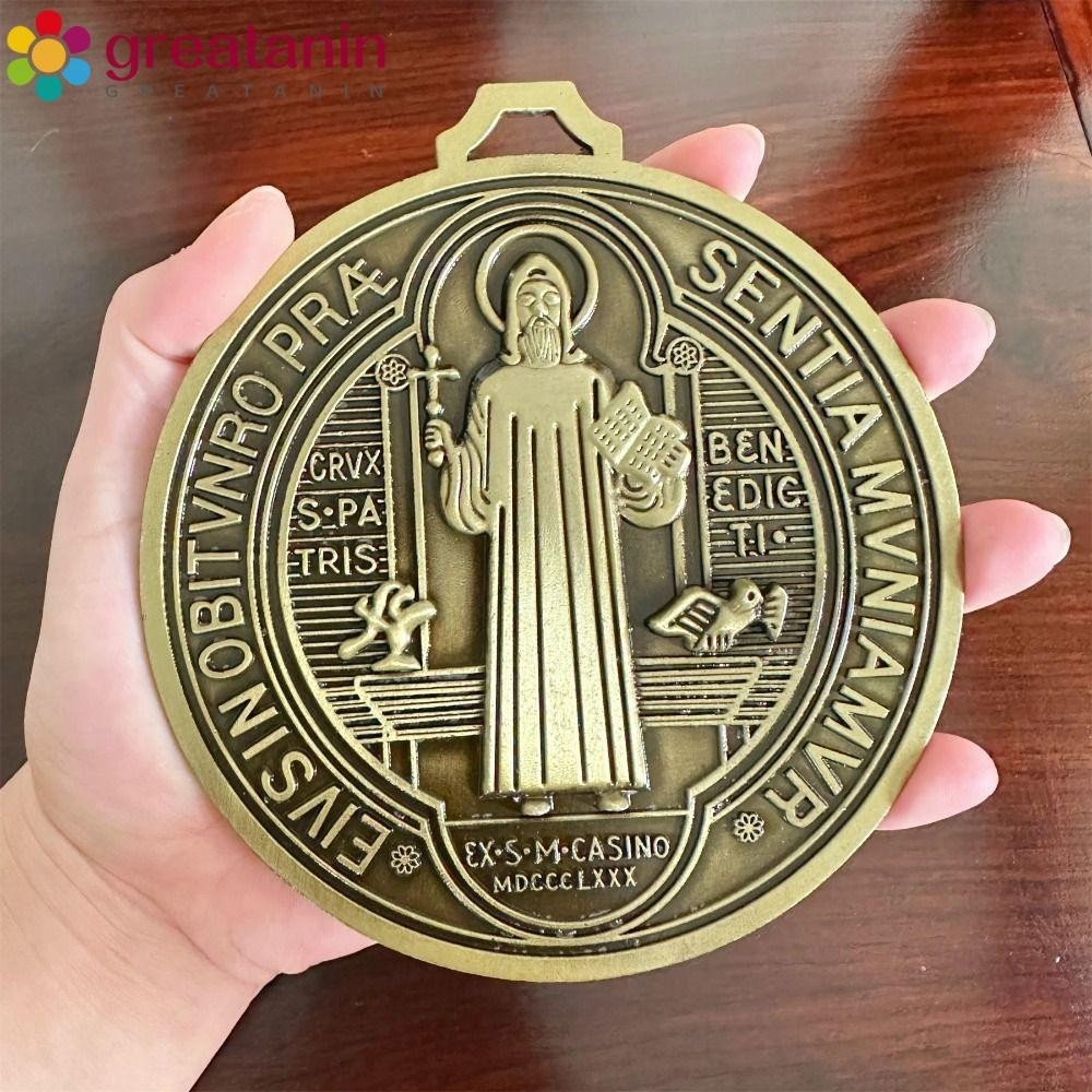 GREATANIN Saint Benedict Round , 5 Inch Vintage Brass Saint Benito ...