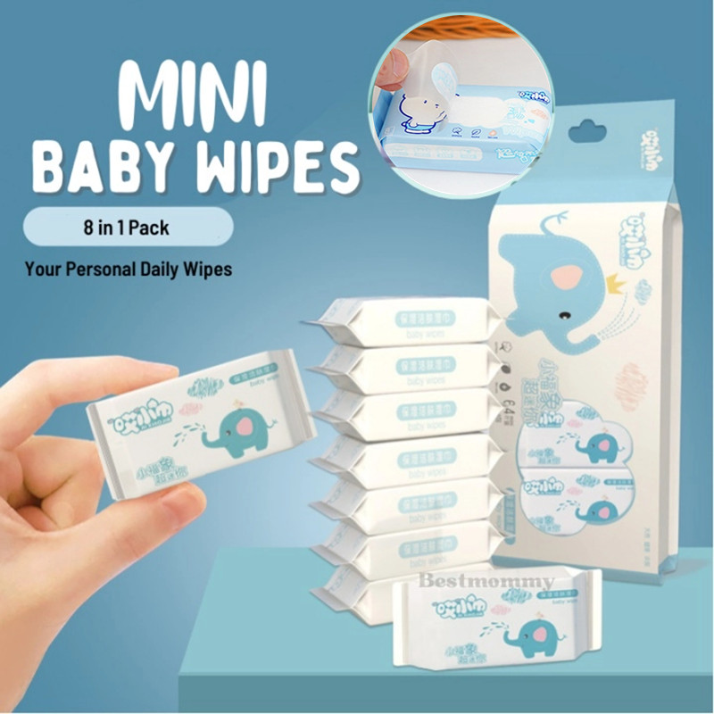 8in1Set Mini Wet Wipes Tissue Baby Anti Bacterial Safe Non-Alcohol Easy ...