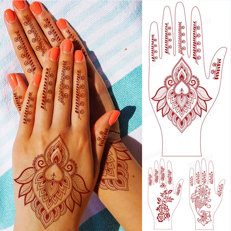 Fake Henna Tattoo Stickers for Hand Brown Red Henna Tattoos Indian ...