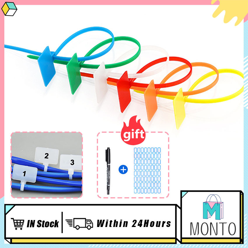 100pcs Easy mark Nylon Cable Ties tag Self Locking Loop Wrap Bundle Tie ...