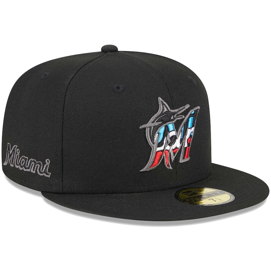 Men's Miami Marlins New Era Black Script Fill 59FIFTY Adjustable ...