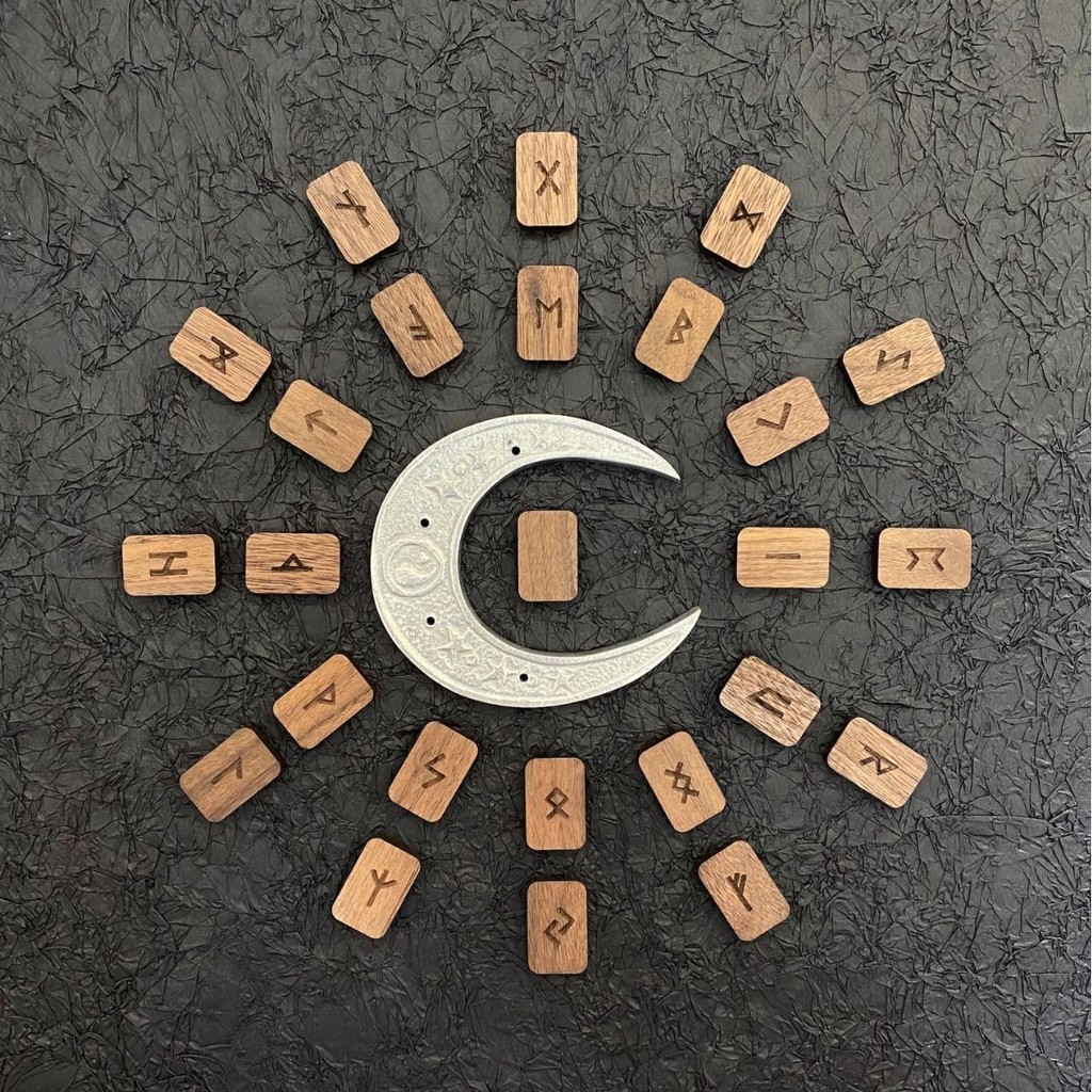 Luen Rune Nordic Rune Rugne Runes Concave Symbol 25 Pieces Pack Walnut ...