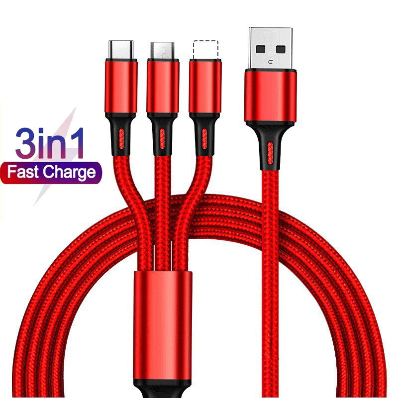 1.2m Weaving One To Three Data Cables Usb Port Multiple 3In1 Micro USB ...
