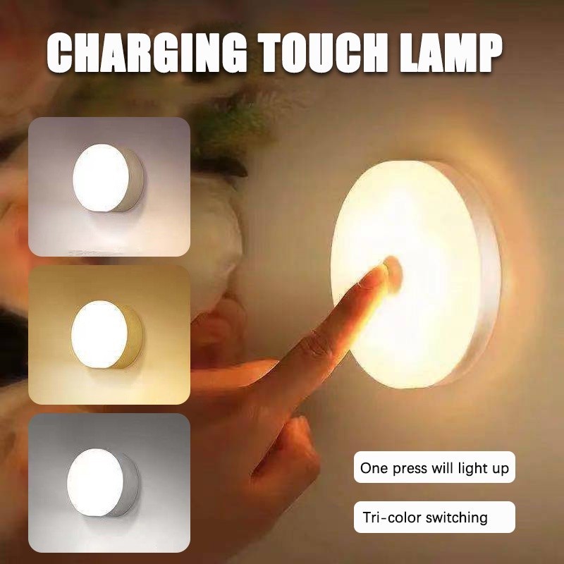 USB Charging Touch Lamp Smart Night Light Bedside Stick-on Push Light ...