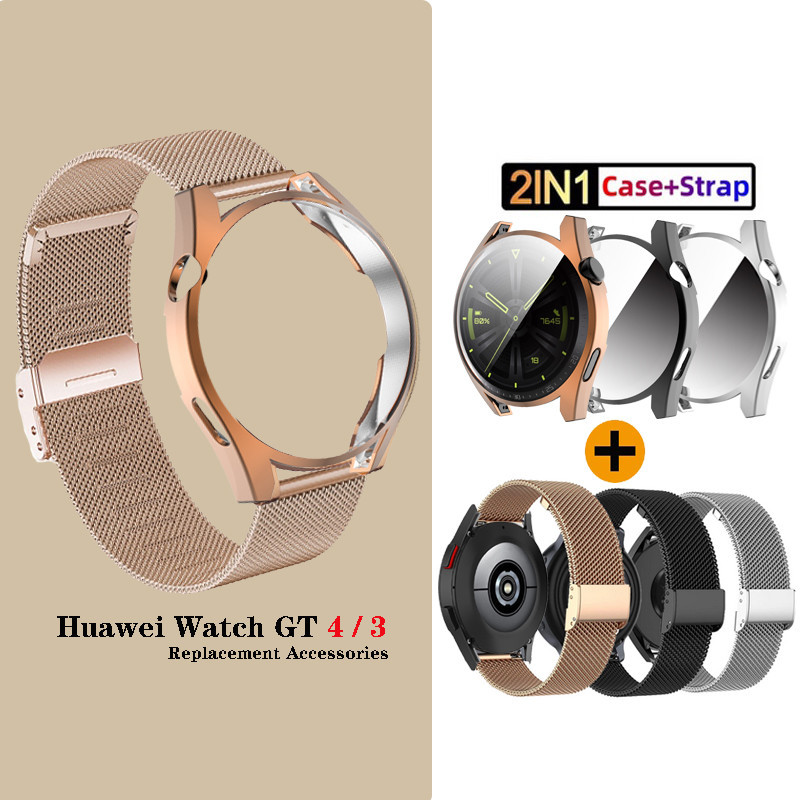 2in1 Case+Strap Stainless Steel Band Soft TPU Cover For Huawei Watch ...