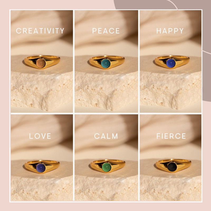 Natural Stone Blue Gradient Adjustable Ring with Stain steel 18K Gold ...