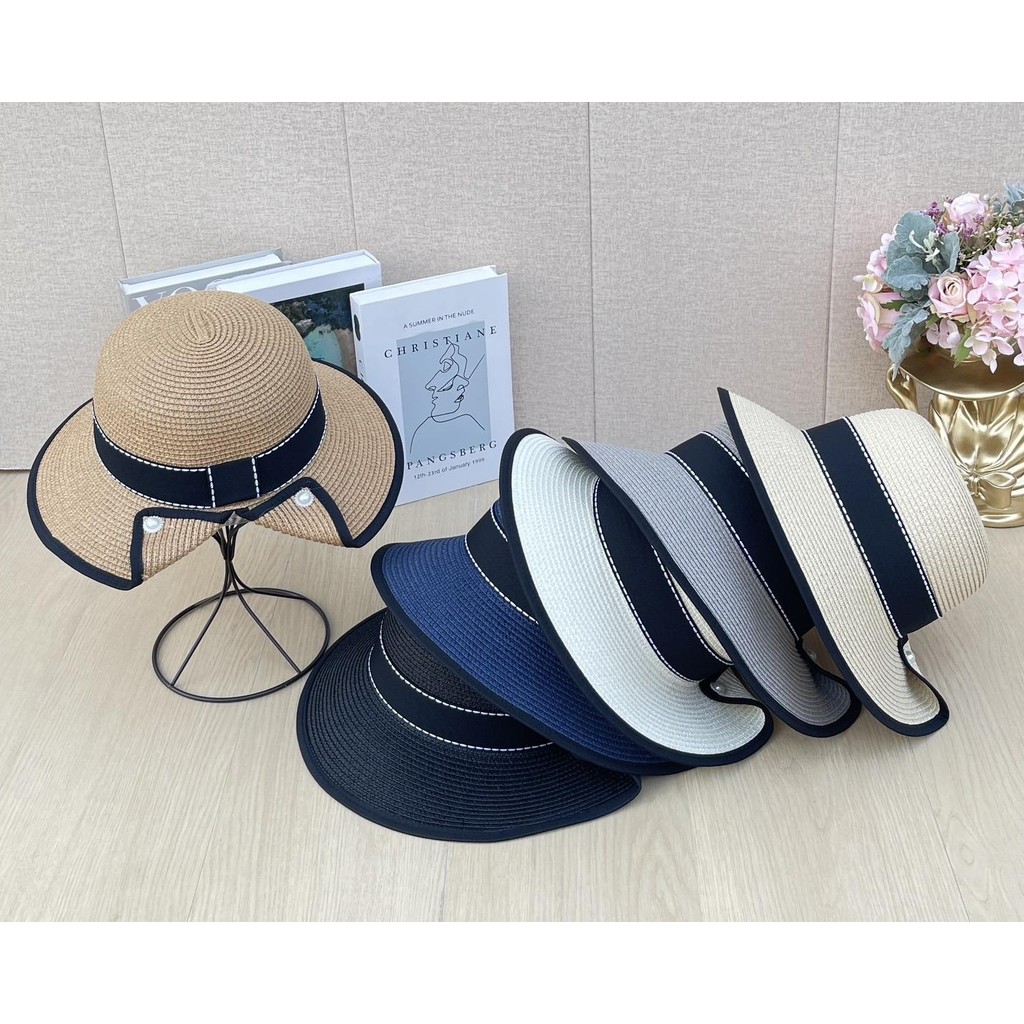 Backless Straw Hat Decorated With Pearl Buttons [Code A052] From ...