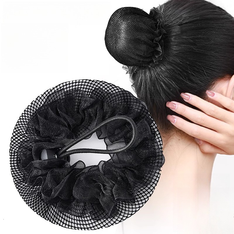 Black Hair Net with Drawstring for Women Dancing Exam Bun Hair Net ...