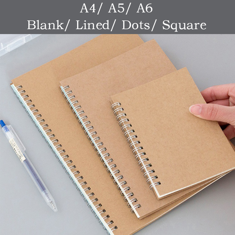 A4/A5/A6 Khaki Cover Notebooks Blank Lined Dotted Square Inner Pages ...