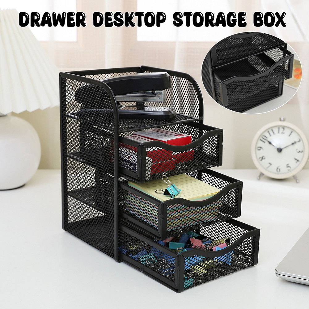 3 Layer Tray Drawer Stationery Storage Box Table Rack Metal Note Box ...