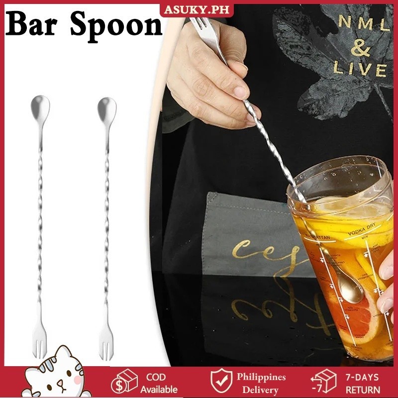 12 Inches 304 Stainless Steel Bar Spoon Cocktail Wine Spoon Milk Tea ...