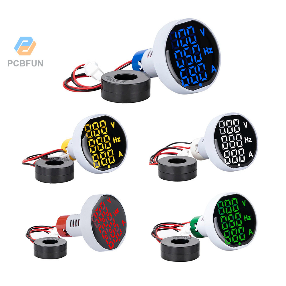 Pcbfun 49MM 3-in-1 Voltage Current Frequency Meter Round LED Digital ...