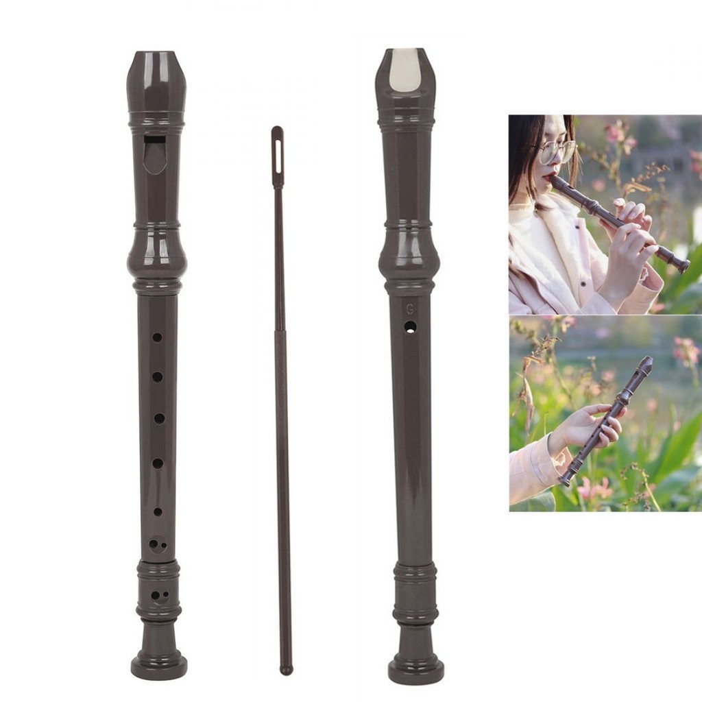 8-Hole Long Flute Soprano Recorder Plastic Instrument with Cleaning Rod ...