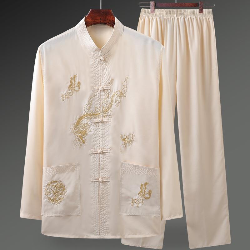 Chinese Costume for Men Tang Suit Shirt Pants Set Chinese Cheongsam For ...