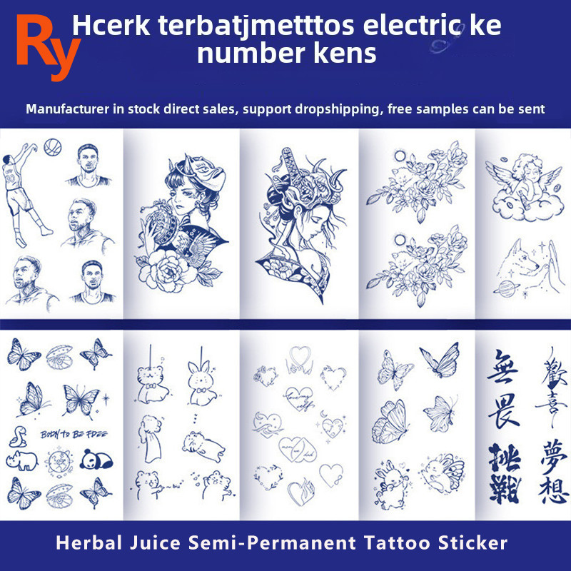 Trendy fashion girl herbal tattoo stickers plant semi-permanent ...