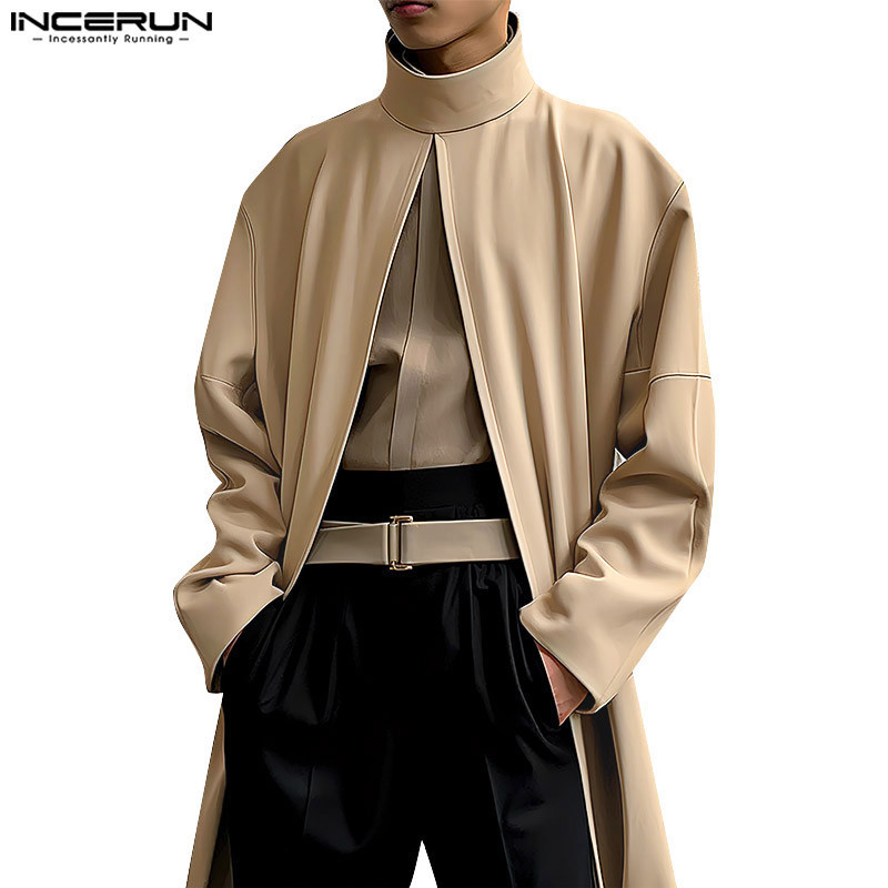 INCERUN Men Korean Fashion Half High Neck Long Sleeved Solid Color ...